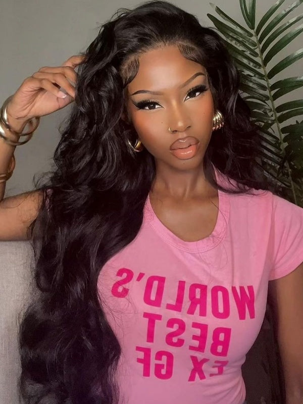 Doubleleafwig Natural Wavy Human Hair Glueless HD Lace Front Wig Body ...