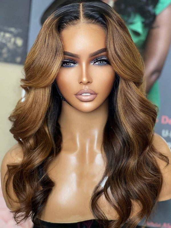 Doubleleafwig Ombre Brown Color Human Hair HD Lace Front Wig Bleached ...