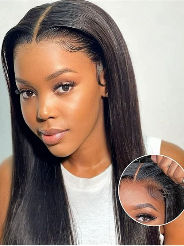 Doubleleafwig 100% Human Hair HD Lace Front Wig Straight Glueless Long ...