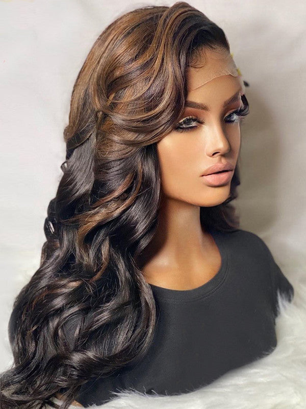 Doubleleafwig Highlight HD Lace Frontal Wig Ombre Brown 100% Human Hai ...
