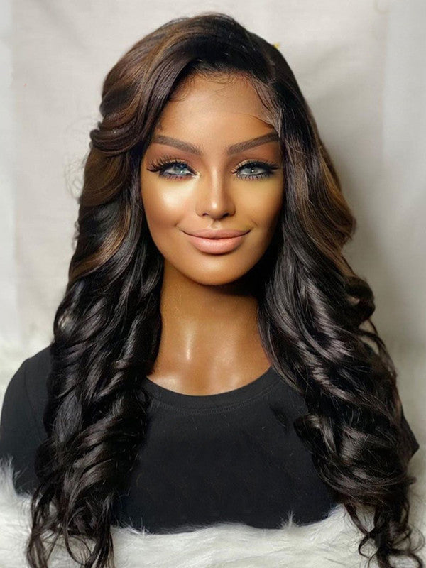 Doubleleafwig Highlight HD Lace Frontal Wig Ombre Brown 100% Human Hai ...
